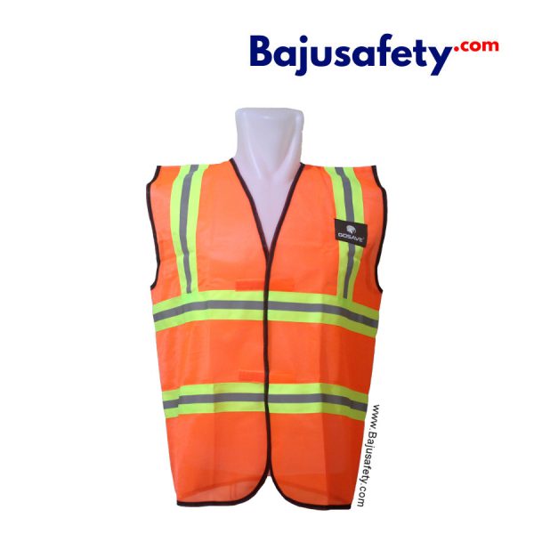 Rompi Safety Polyester, Oranye (Orange), Lis Hijau Kekuningan di Pita ...
