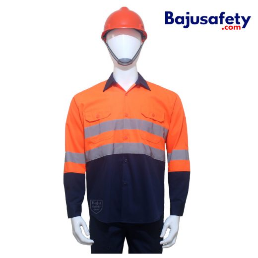 Wearpack Safety, Kemeja Lengan Panjang, Biru Tua & Oranye (Orange ...